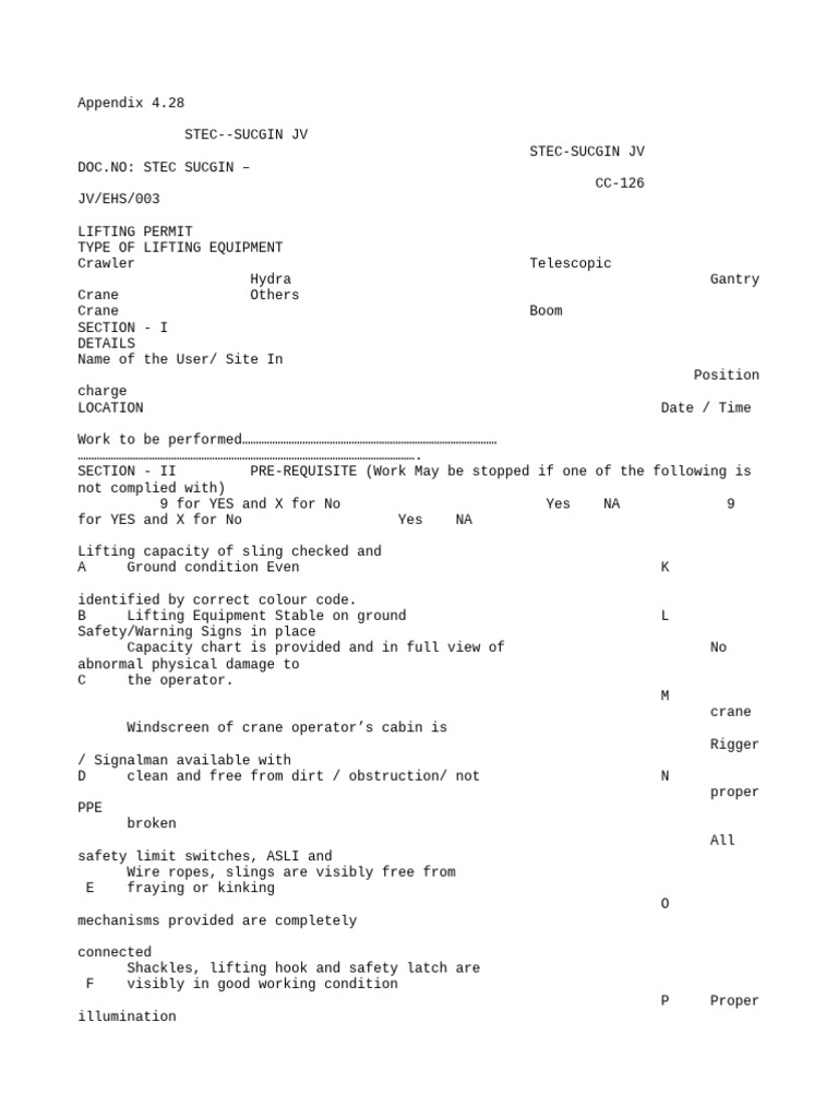 4 28 Lifting Permit Revised | PDF | Crane (Machine) | Manufactured Goods