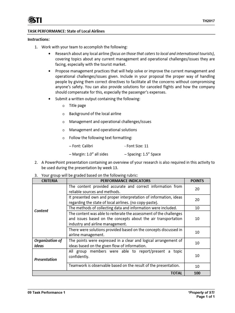 09 Task Performance 1 | PDF | Information | Airlines