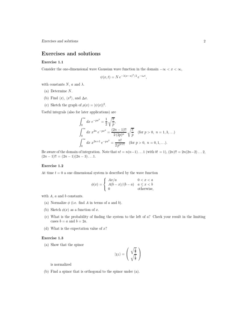 QM - Excercise - 0 - Wavefunction and Probability | PDF | Wave Function | Scientific Theories