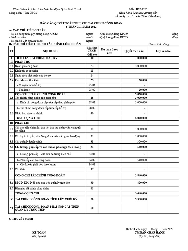 Mau Bao Cao QT - So Thu Chi CD | PDF