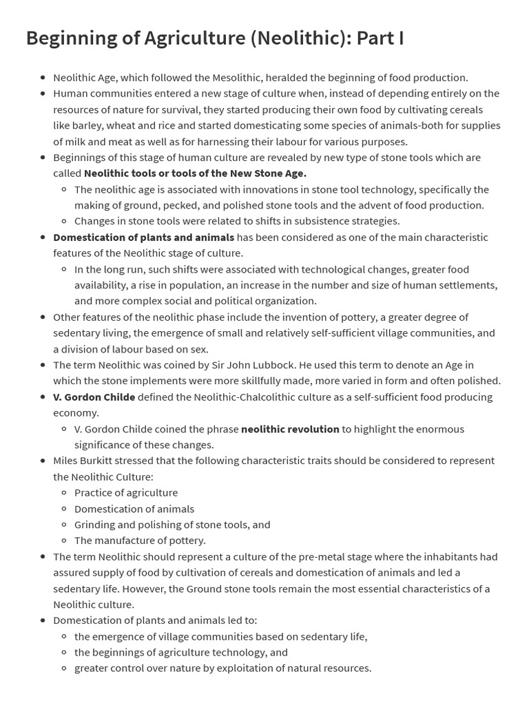 Beginning of Agriculture (Neolithic) Part I | PDF | Neolithic ...