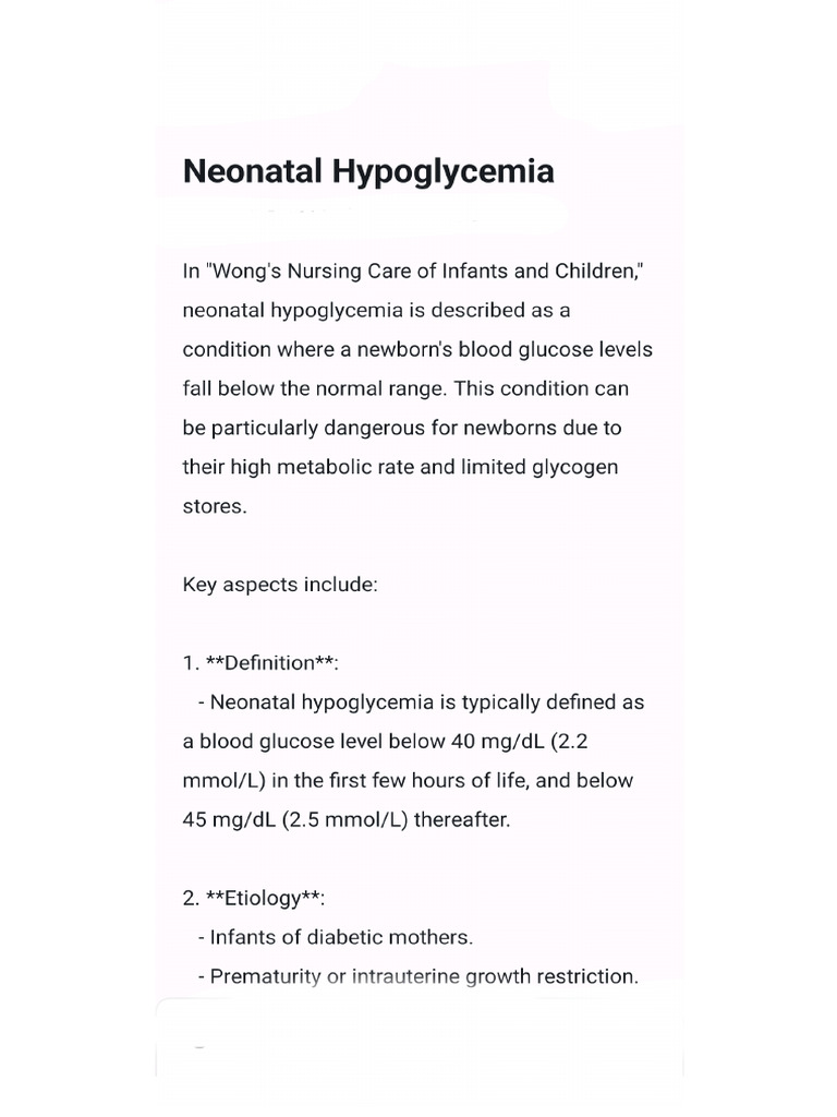 Neonatal Hypoglycemia | PDF