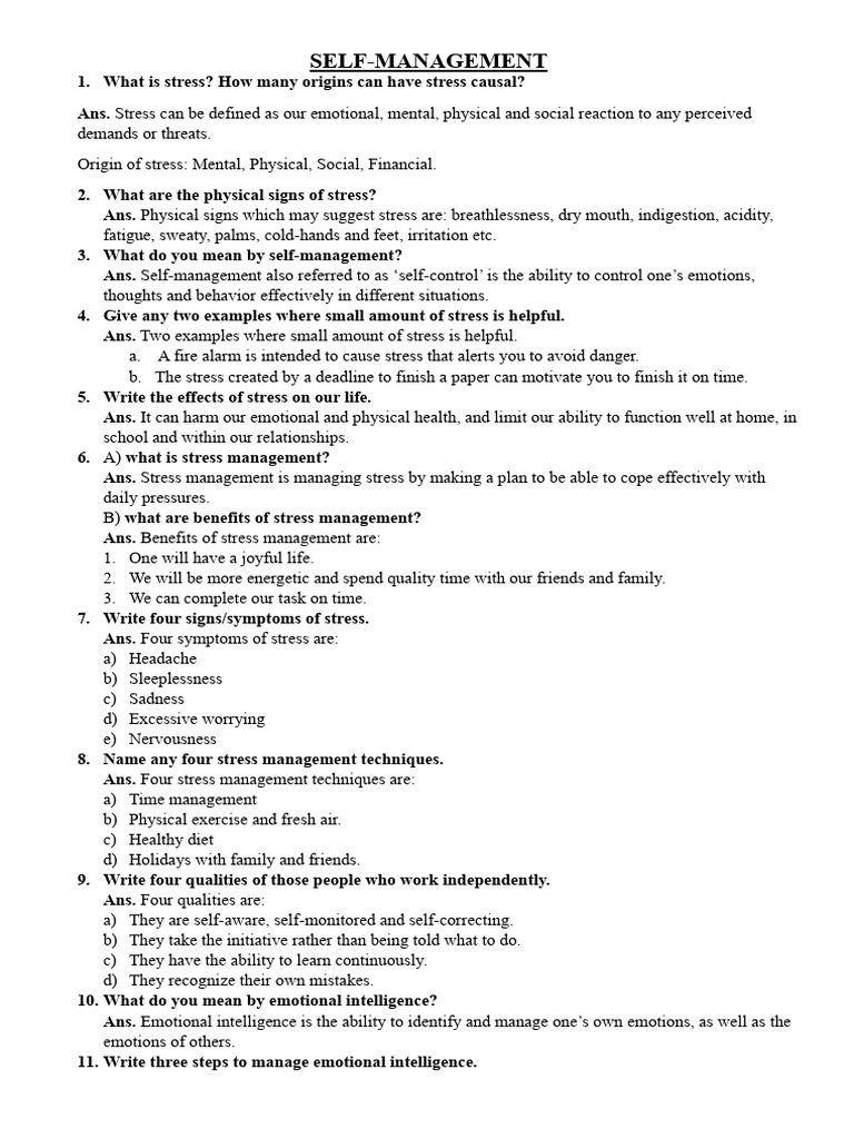 Self Management 1 | PDF | Stress (Biology) | Stress Management