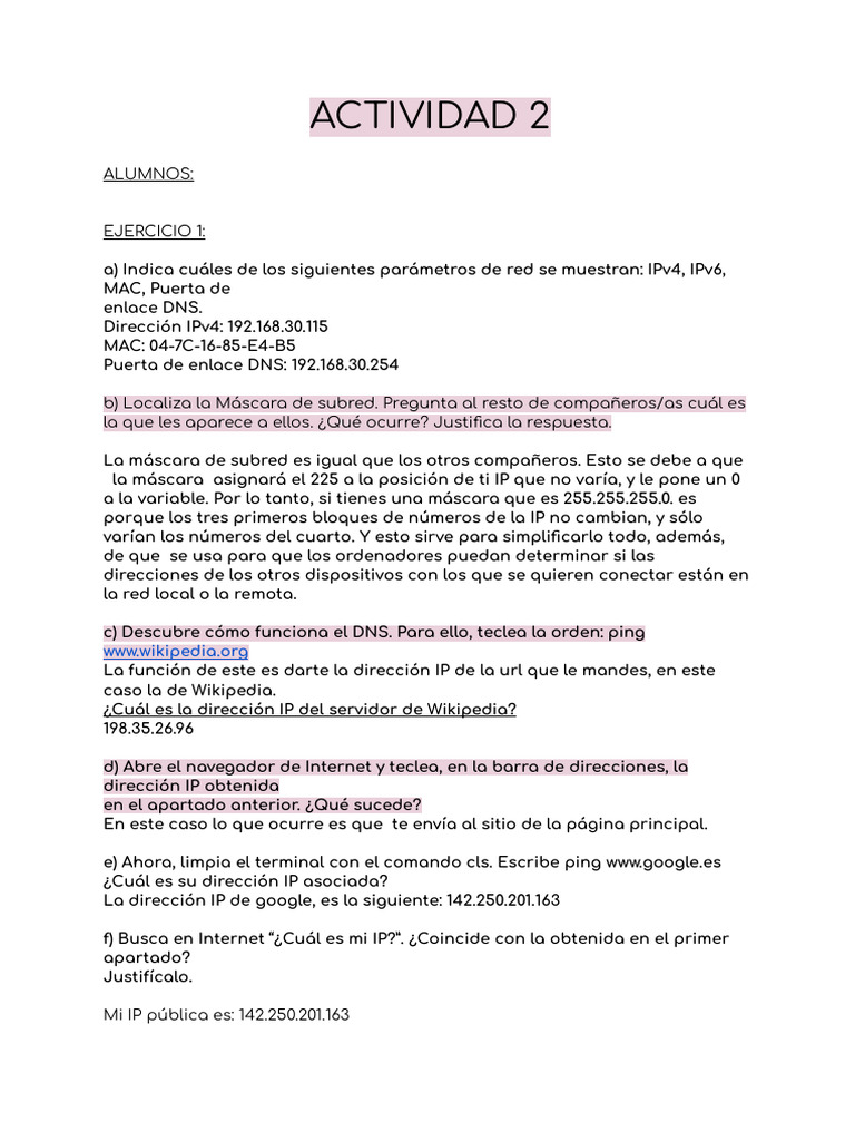ACTIVIDAD 2 | PDF | Dirección IP | Internet de las Cosas