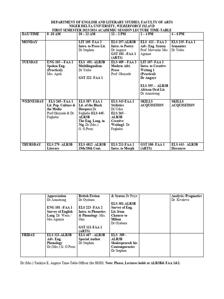 Els First Sem Time Table 2023-20224 | PDF | Human Communication ...