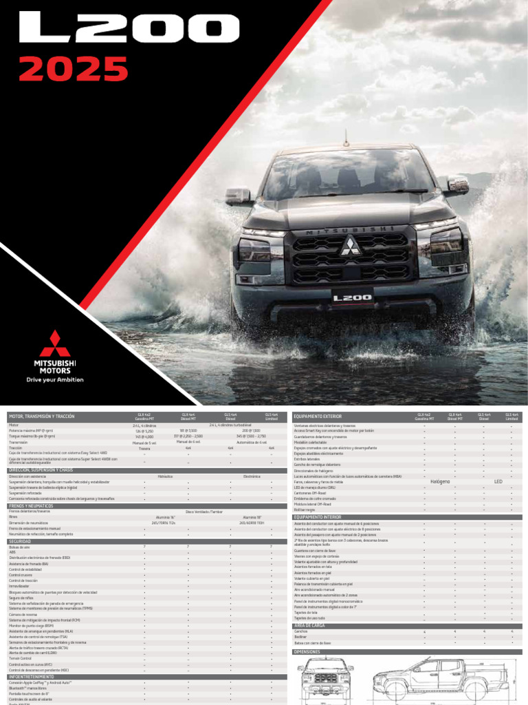 2025 - Ficha Técnica - Mitsubishi - L200 | PDF | Tracción en las cuatro ruedas | Coche