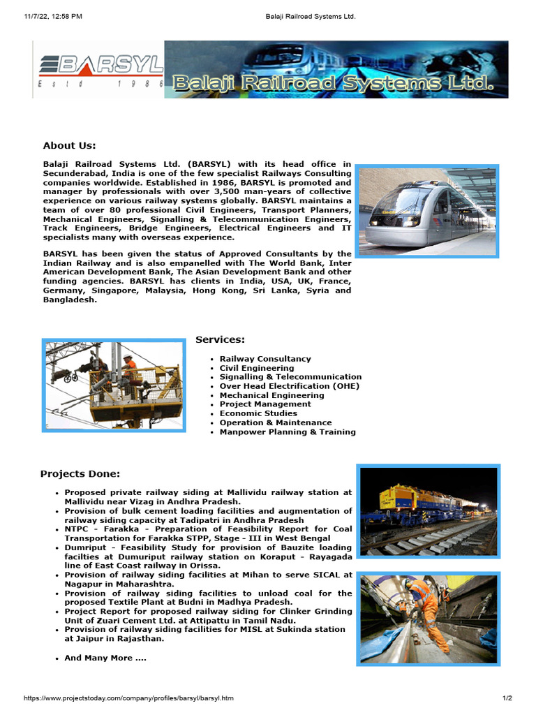 Balaji Railroad Systems LTD | PDF | Rail Transport | Transport