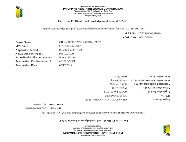 PhilHealth Electronic Acknowledgement Receipt | PDF | Business Law ...
