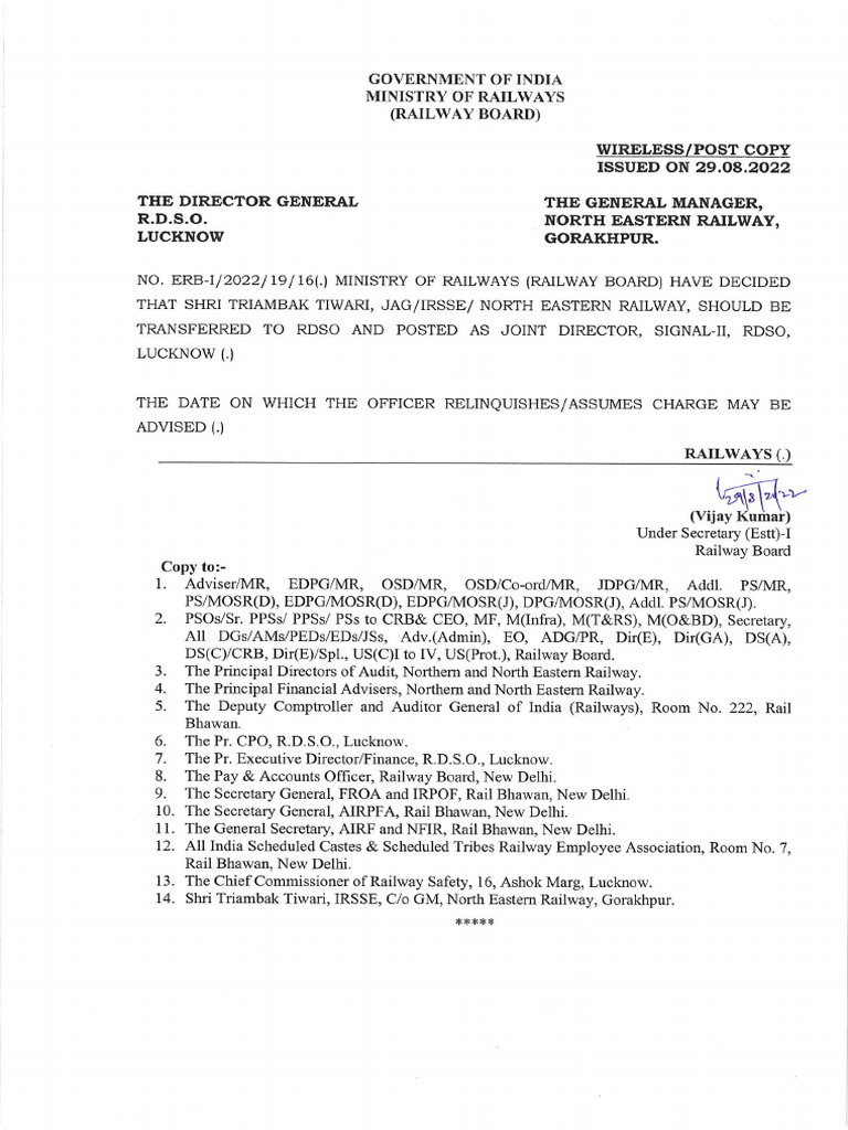 Shri Triambak Tiwari, IRSSE As JD, Signal-II, RDSO | PDF