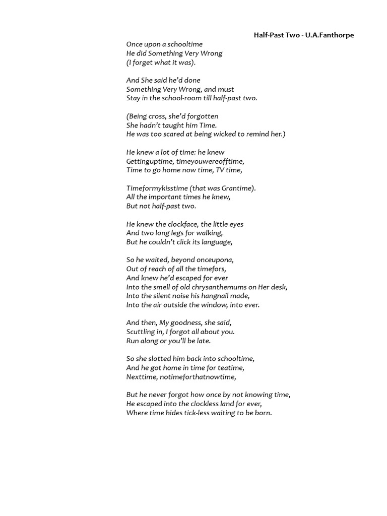 Half-Past Two - U.A.Fanthorpe (Summary & Analysis) | PDF | Teachers