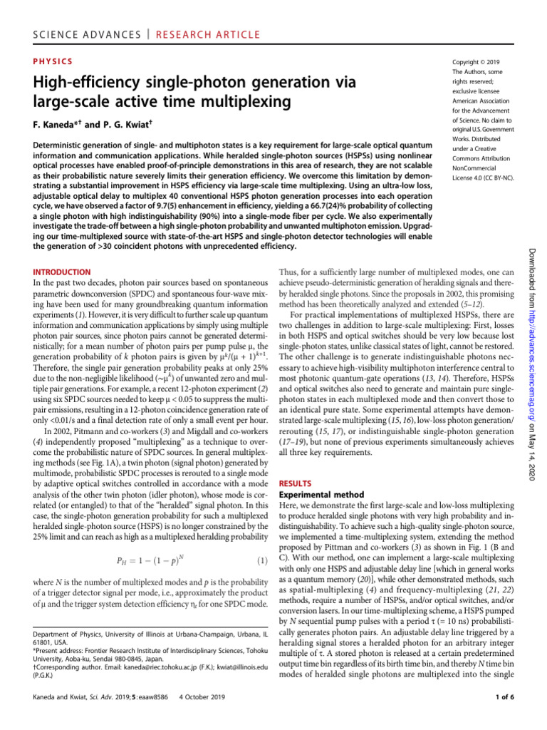 High-Efficiency Single-Photon Generation Via Large-Scale Active Time ...