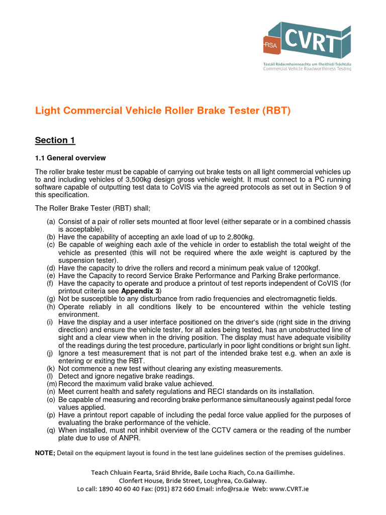 Light Commercial Vehicle Brake Tester Specs | PDF | Calibration ...