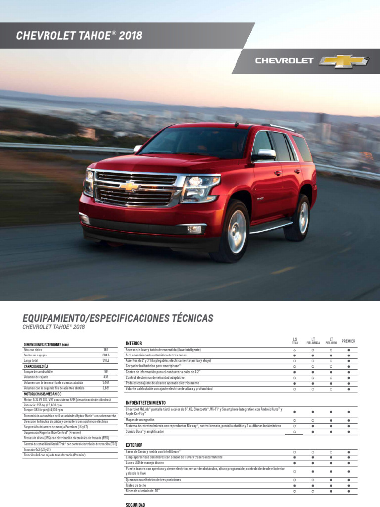2018 - Ficha Técnica - Chevrolet Tahoe | Descargar gratis PDF | Apple ...