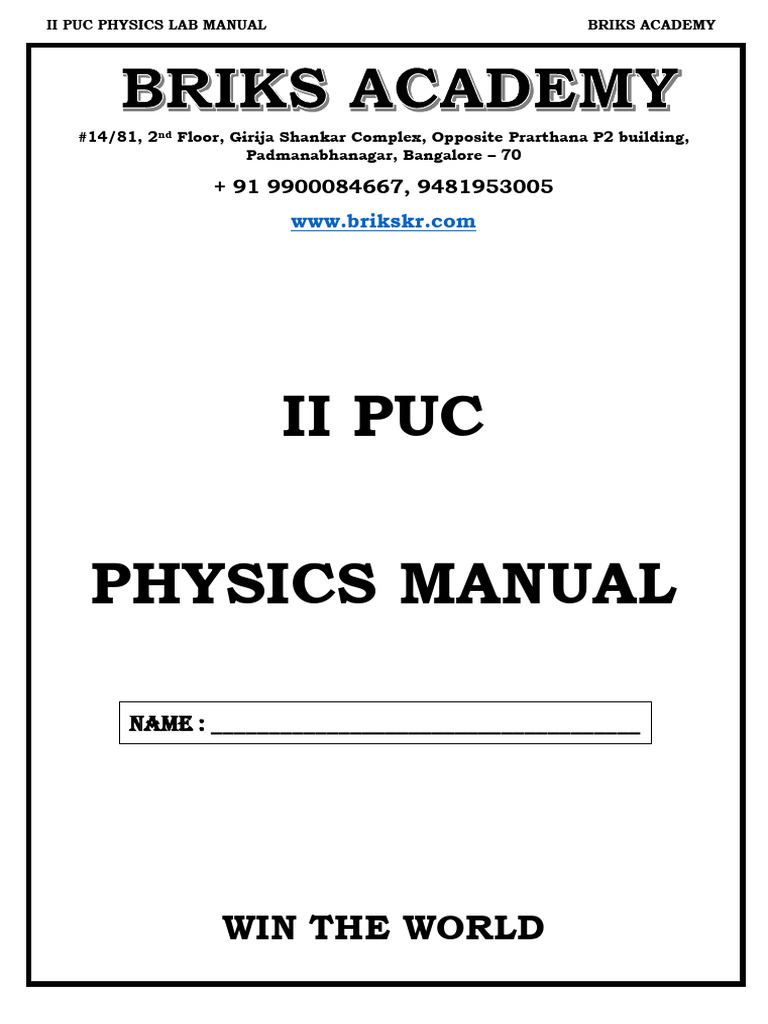 II Puc Physics Lab Manual With Viva | PDF | Voltage | Mirror