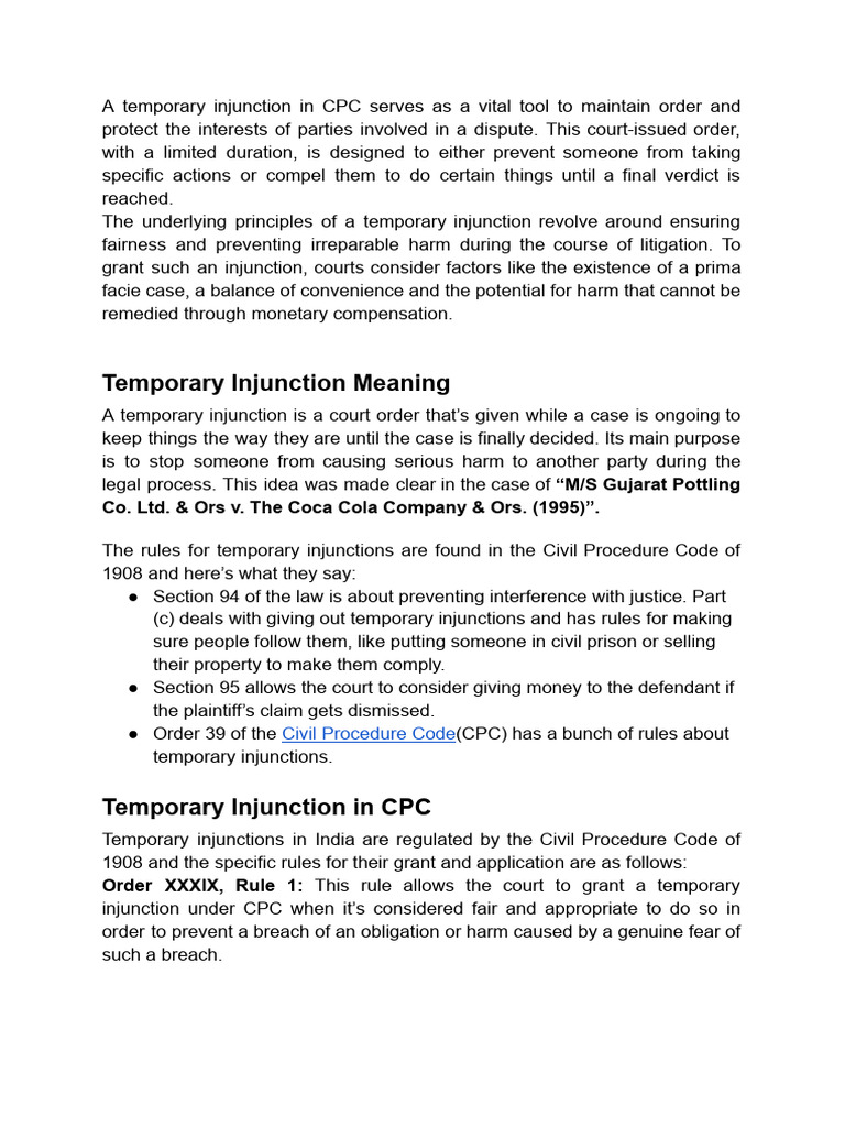Temporary Injunction | PDF | Injunction | Legal Remedy