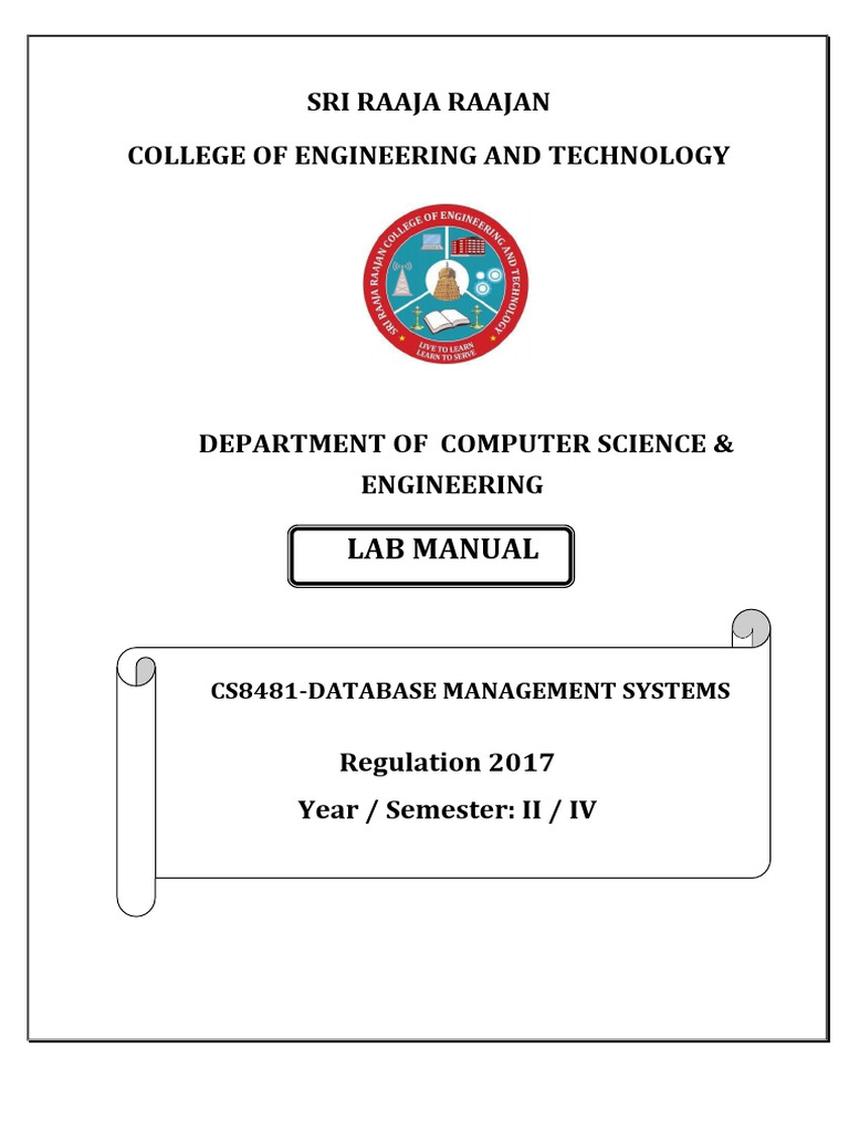 Cs8481-Database Management Systems Laboratory-1069404255-Dbms - Lab - Manual Upt | PDF ...