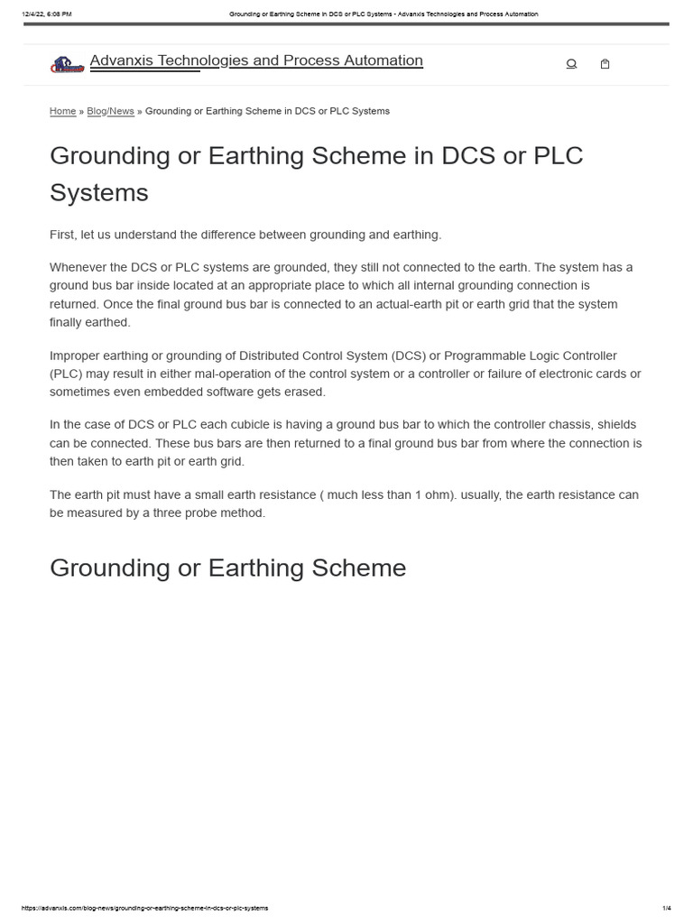 Earthing Scheme for DCS and PLC Systems | PDF | Programmable Logic ...
