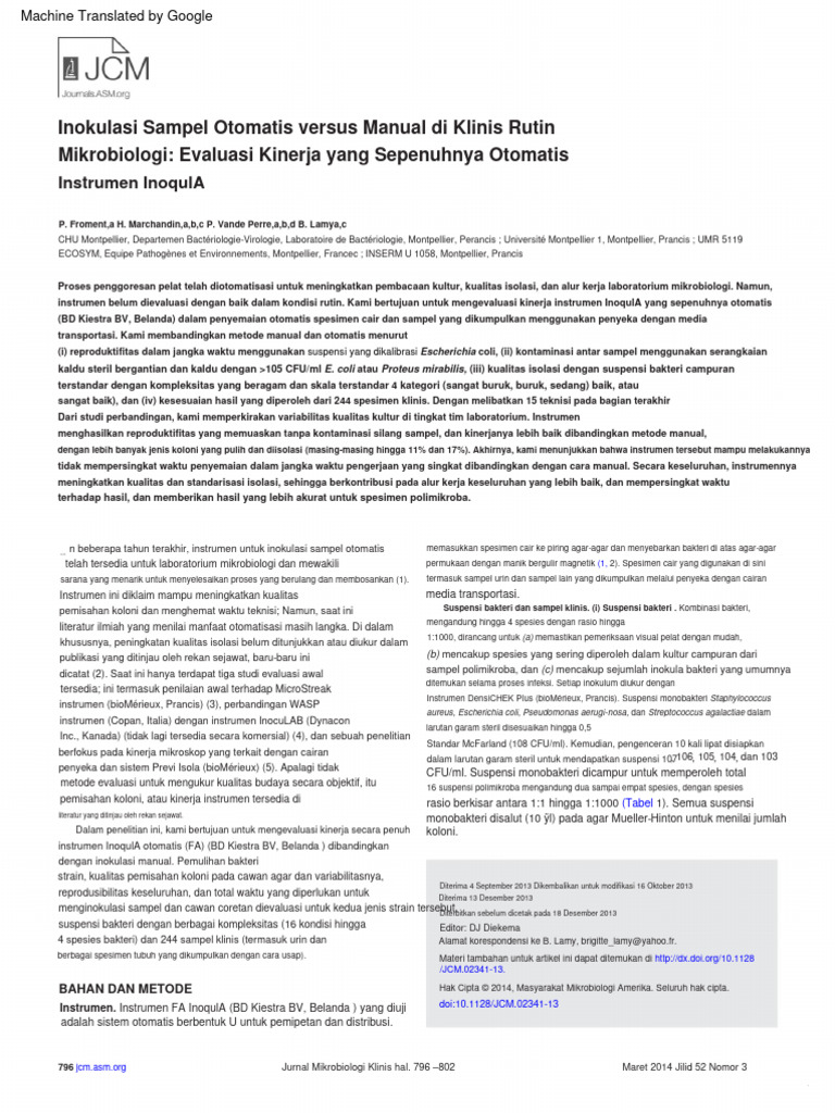Froment Et Al 2020 Automated Versus Manual Sample Inoculations in ...