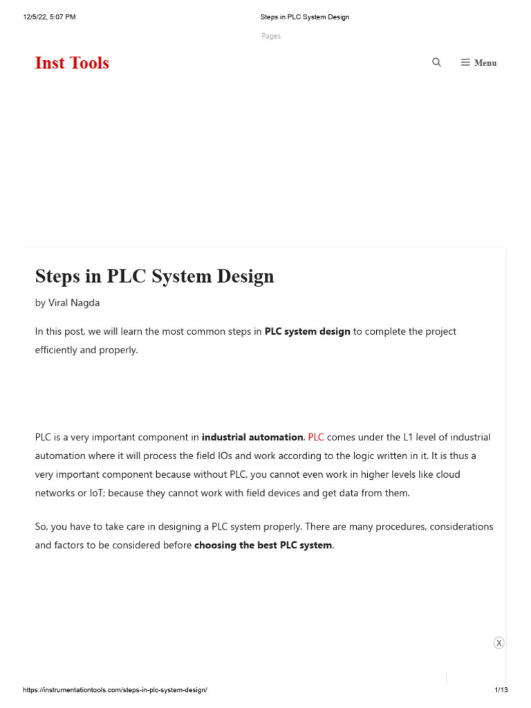 Steps In Plc System Design Pdf Programmable Logic Controller