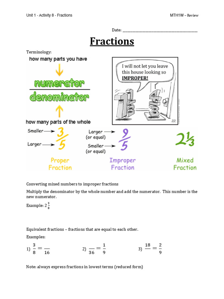 Unit 1 - Activity 8 - Fractions | PDF | Mathematical Concepts | Mathematical Objects