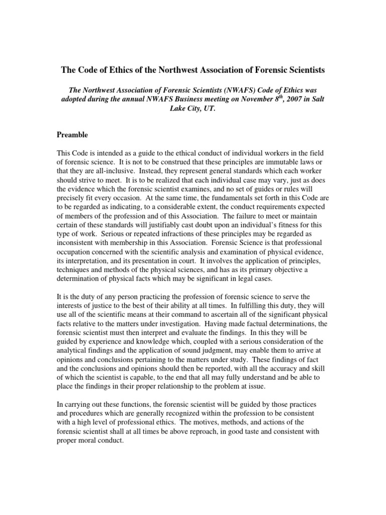 Code of Ethics | PDF | Expert Witness | Forensic Science
