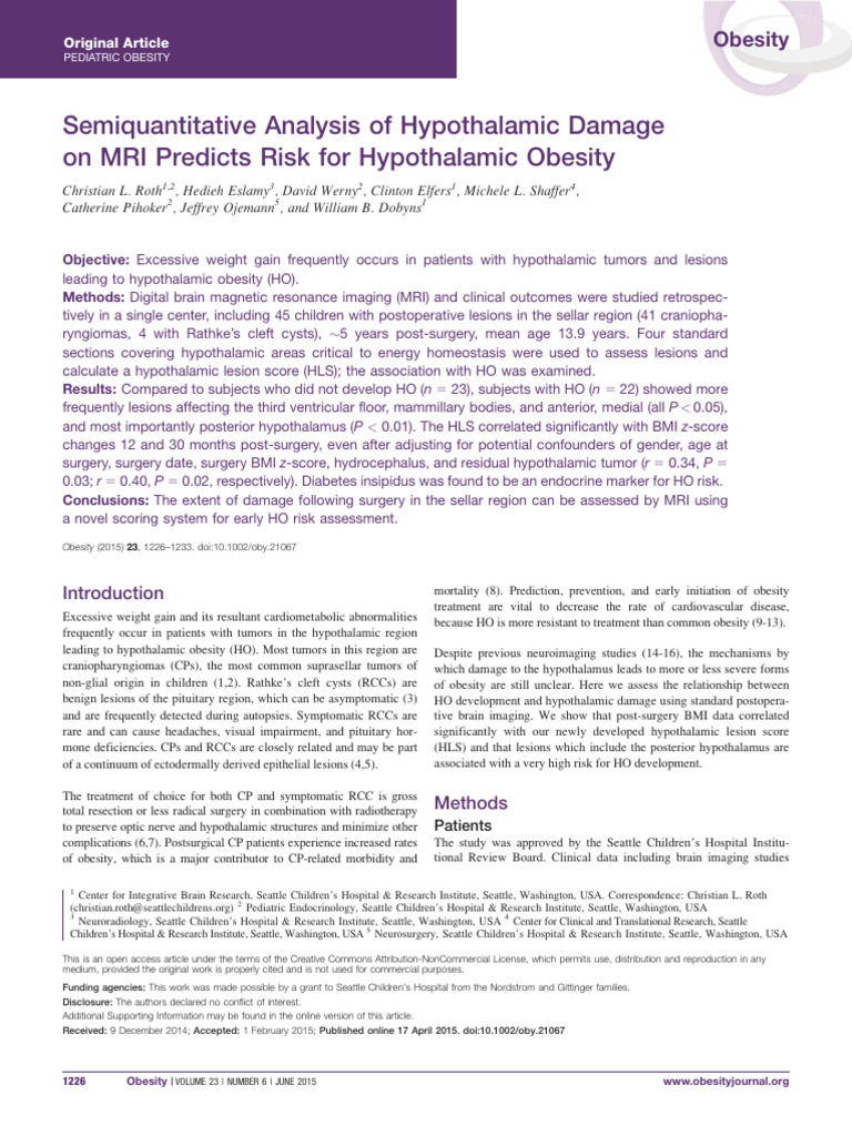Semiquantitative Analysis of Hypothalamic Damage On MRI Predicts Risk ...
