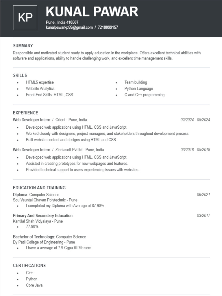 Kunal Resume 1 | PDF