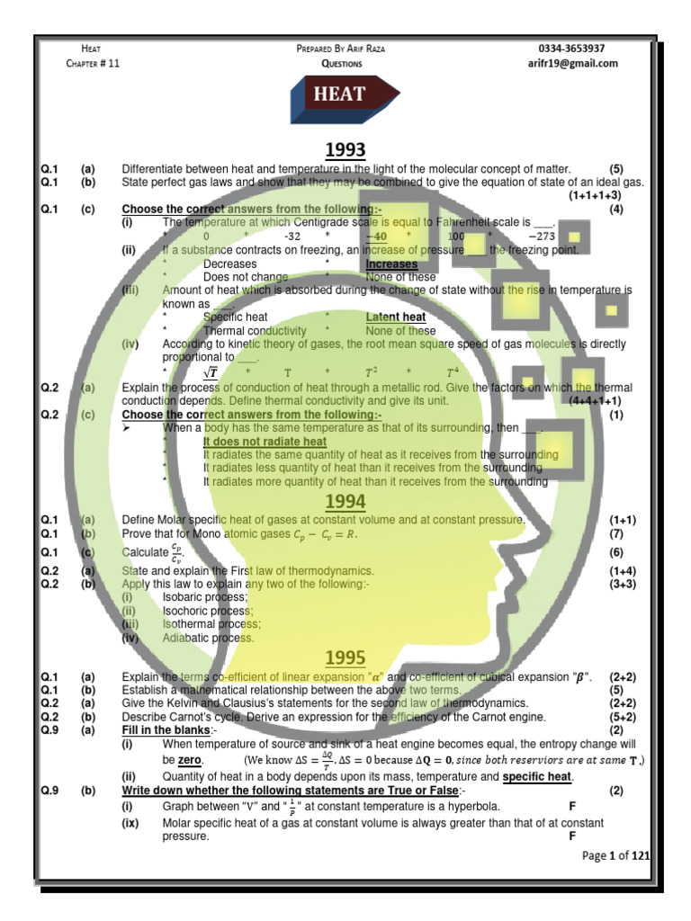 XII Physics Past Papers Mcqs | PDF | Heat | Temperature