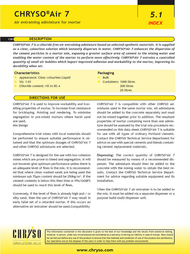 Chryso Air 7 Tds - 6420 - 5478 | PDF | Concrete | Mortar (Masonry)