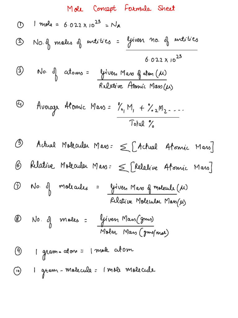 Formula Sheet 1 | PDF | Mole (Unit) | Applied And Interdisciplinary Physics