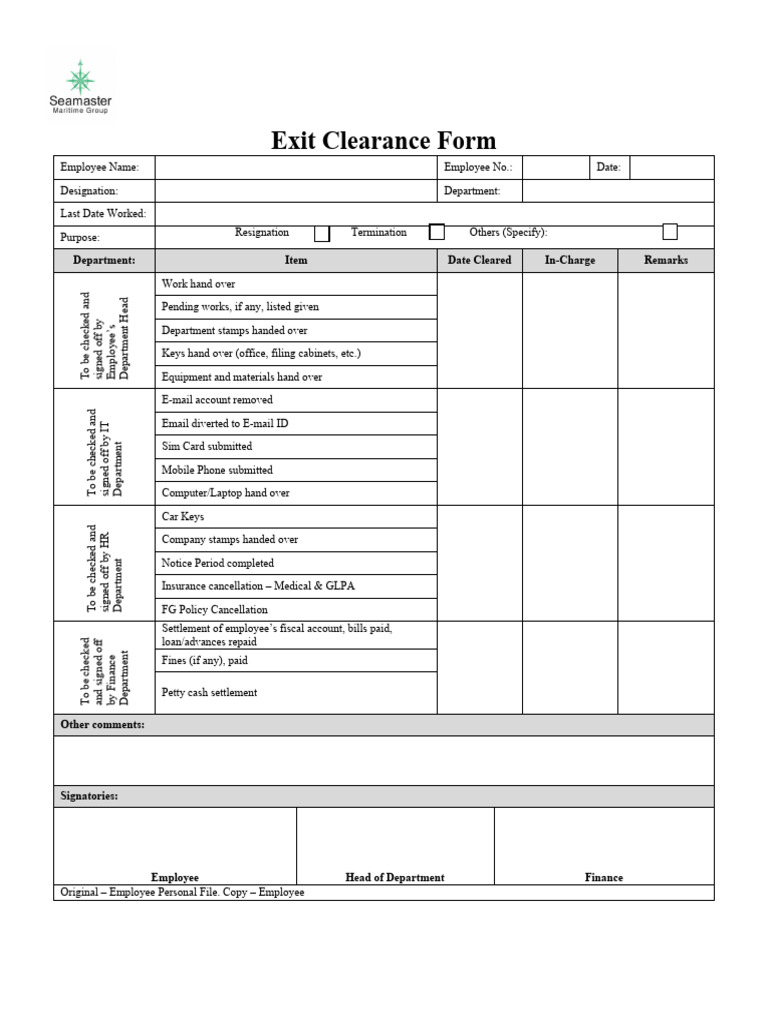 SM - Exit Clearance Form | PDF