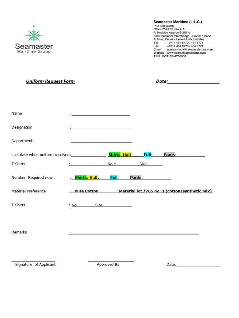 SM-Uniform Request Form | PDF