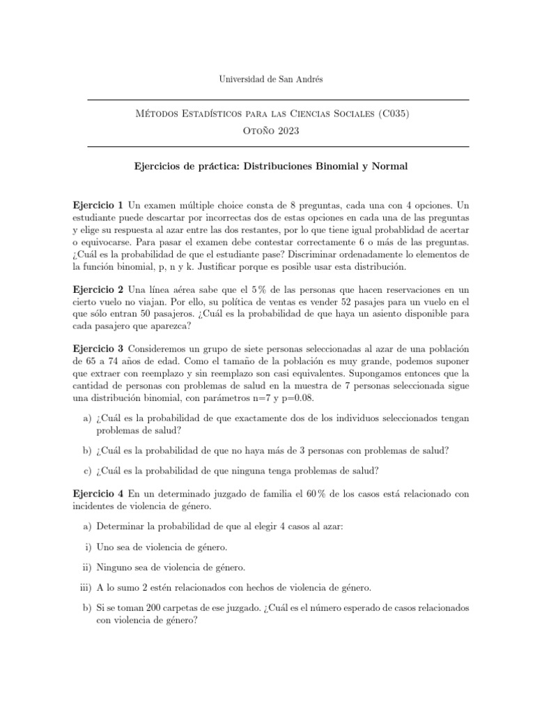 Ejercicios Extra Binomial y Normal | PDF | Distribución normal | Probabilidad
