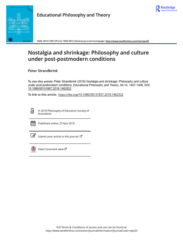 Nostalgia and Shrinkage Philosophy and Culture | PDF | Postmodernism ...