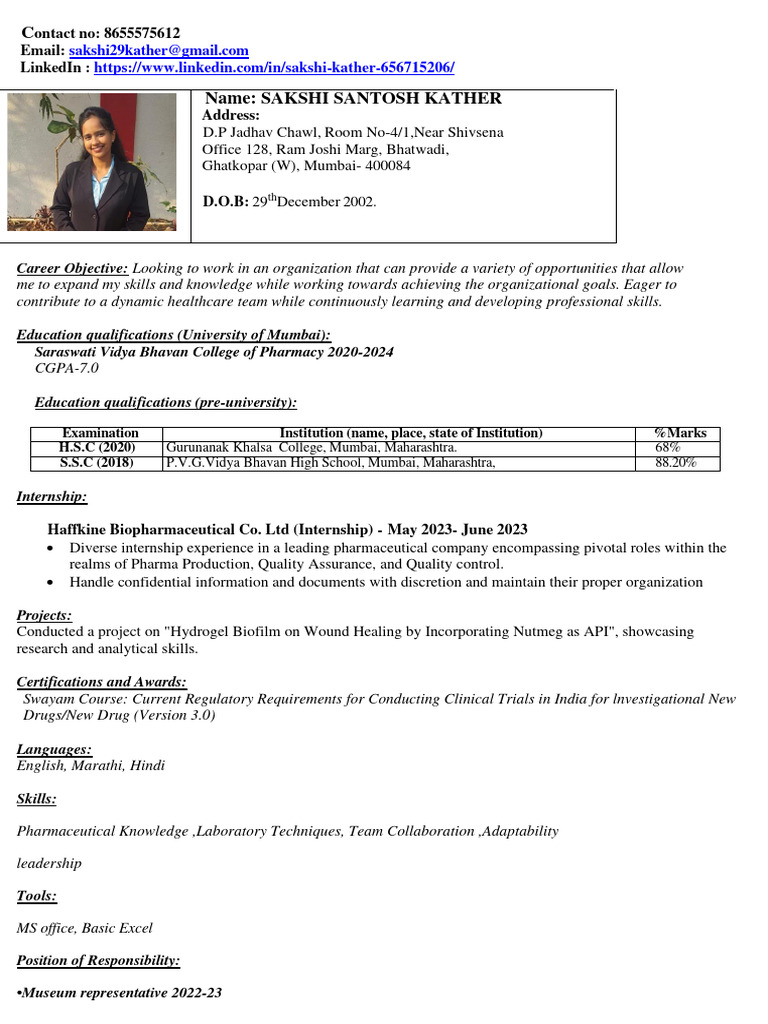 Sakshi Resume | PDF | Health Care