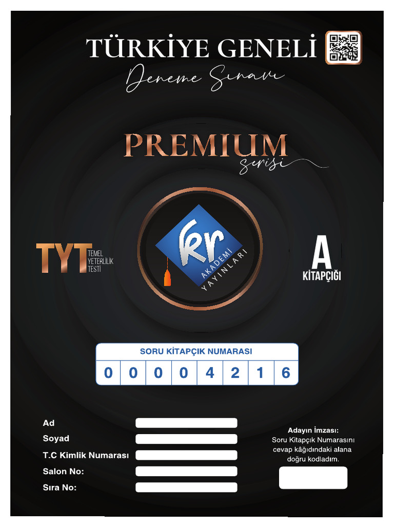 KR Akademi TYT Türkiye Geneli Kurumsal Deneme Sınavı Örnek | PDF