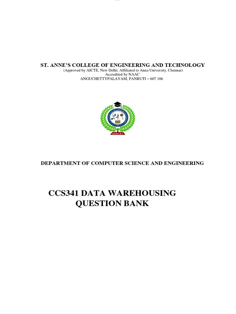 CCS341-DATA WAREHOUSING - 1805692571-Ccs341-Question-Bank | PDF | Data Warehouse | Computer Science