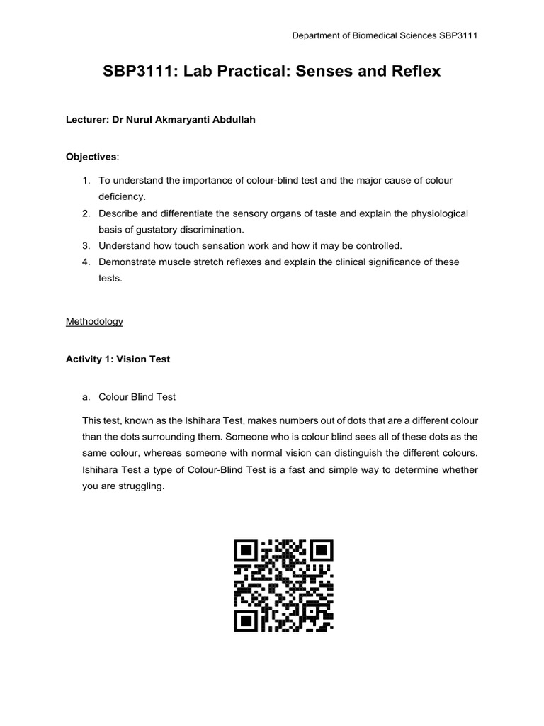 SBP3111 LAB SENSES and REFLEX 2024 PDF | PDF | Taste | Senses