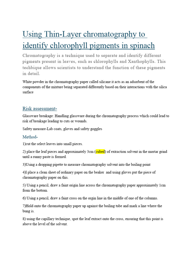 Using Thin-Layer Chromatography To Identify Chlorophyll Pigm | PDF ...