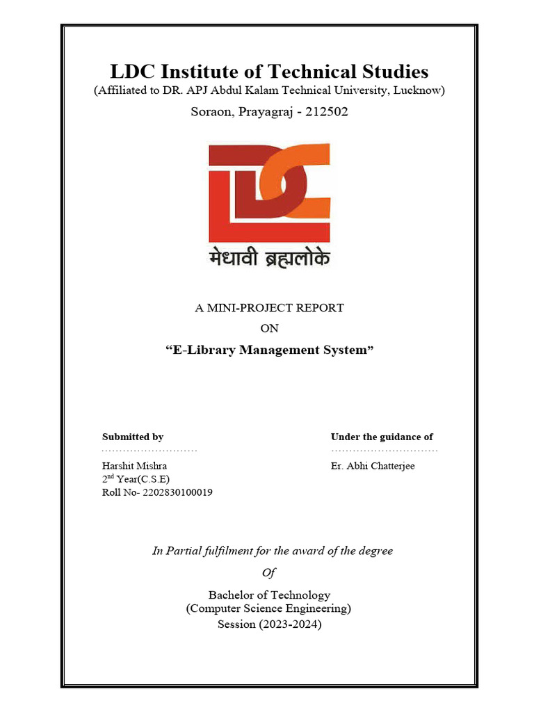 Mini Project - Cover Page - 073226 | PDF