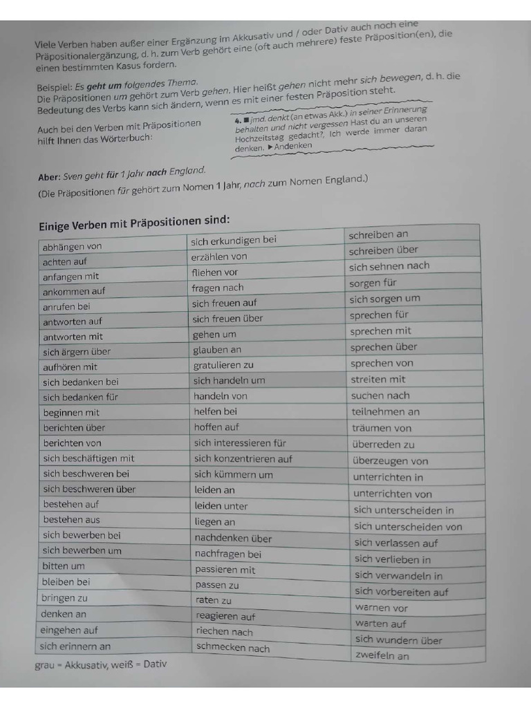 Verben Adjektive Nomen Mit Prapositionen | PDF