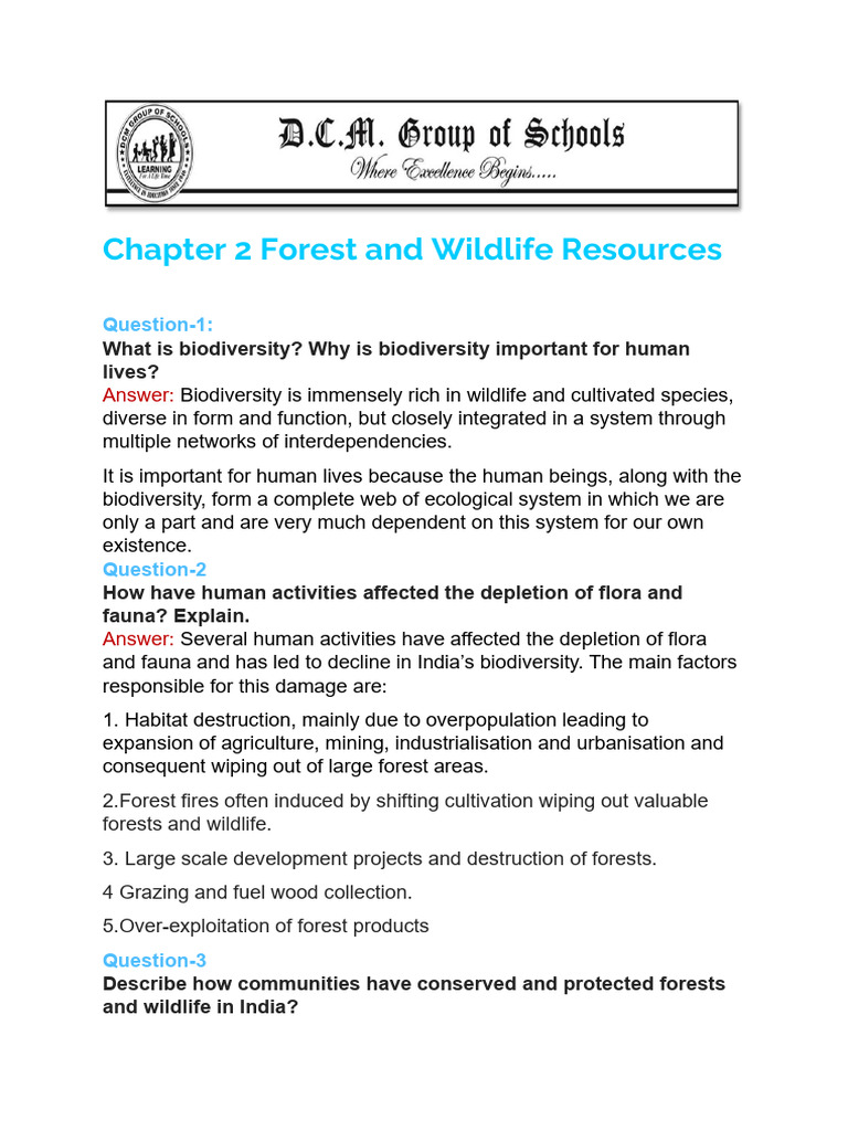 Chapter 2 Forest And Wildlife Resources Ncert Questions Pdf