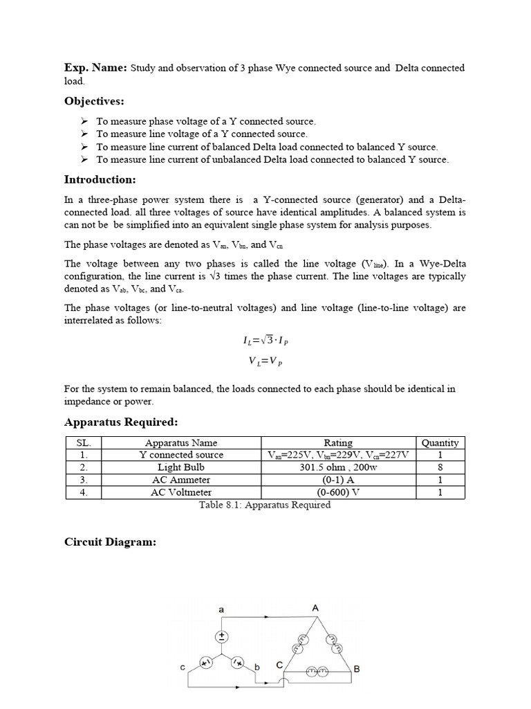 Experiment On Wye Delta / Star Delta Configuration of Ac Circuit | PDF ...