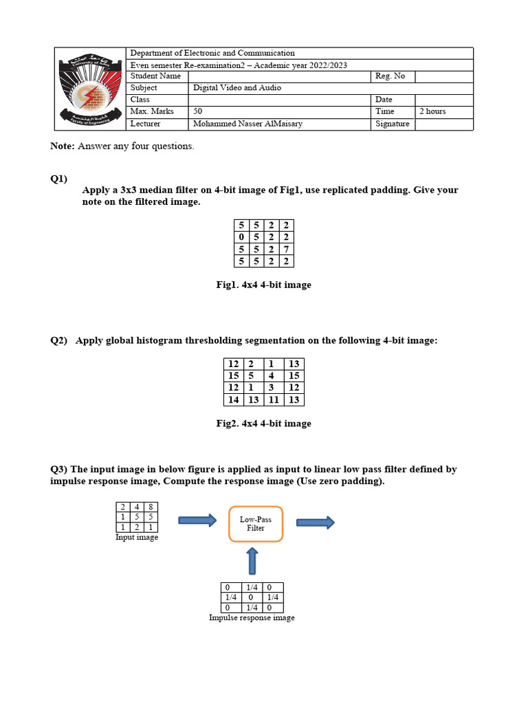 RE Examination2 | PDF | Equalization (Audio) | Low Pass Filter