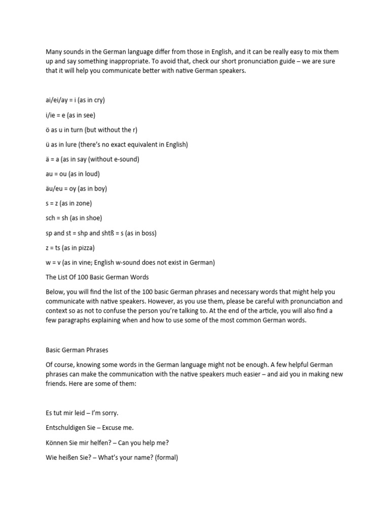 Basic German | PDF | German Language | Linguistics