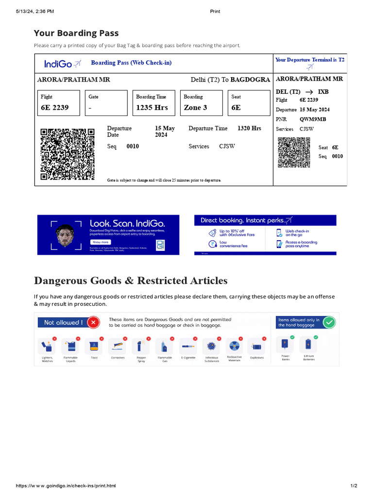 Dangerous Goods & Restricted Articles: Your Boarding Pass | PDF | Aviation