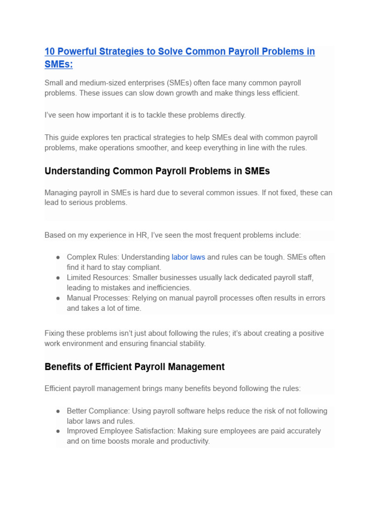 10 Powerful Strategies To Solve Common Payroll Problems in SMEs | PDF ...