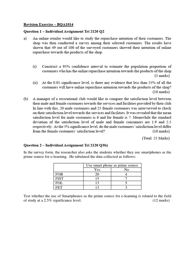 Final Revision Exercise Bqa1014 Question And Solution Pdf Profit Economics Linear