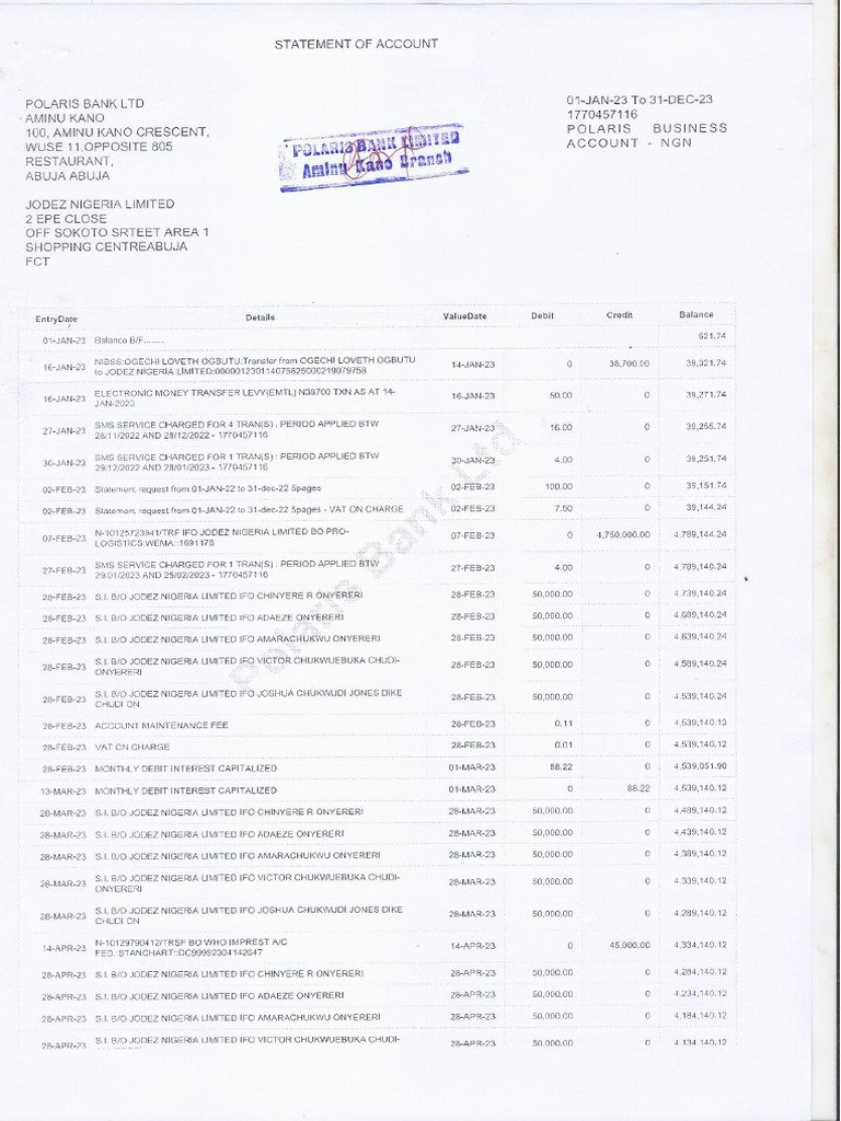 Bank Statement Polaris | PDF