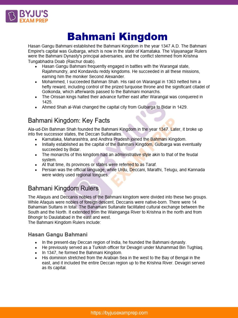 Bahmani Kingdom Upsc Notes 12 | PDF | History | Religion & Spirituality
